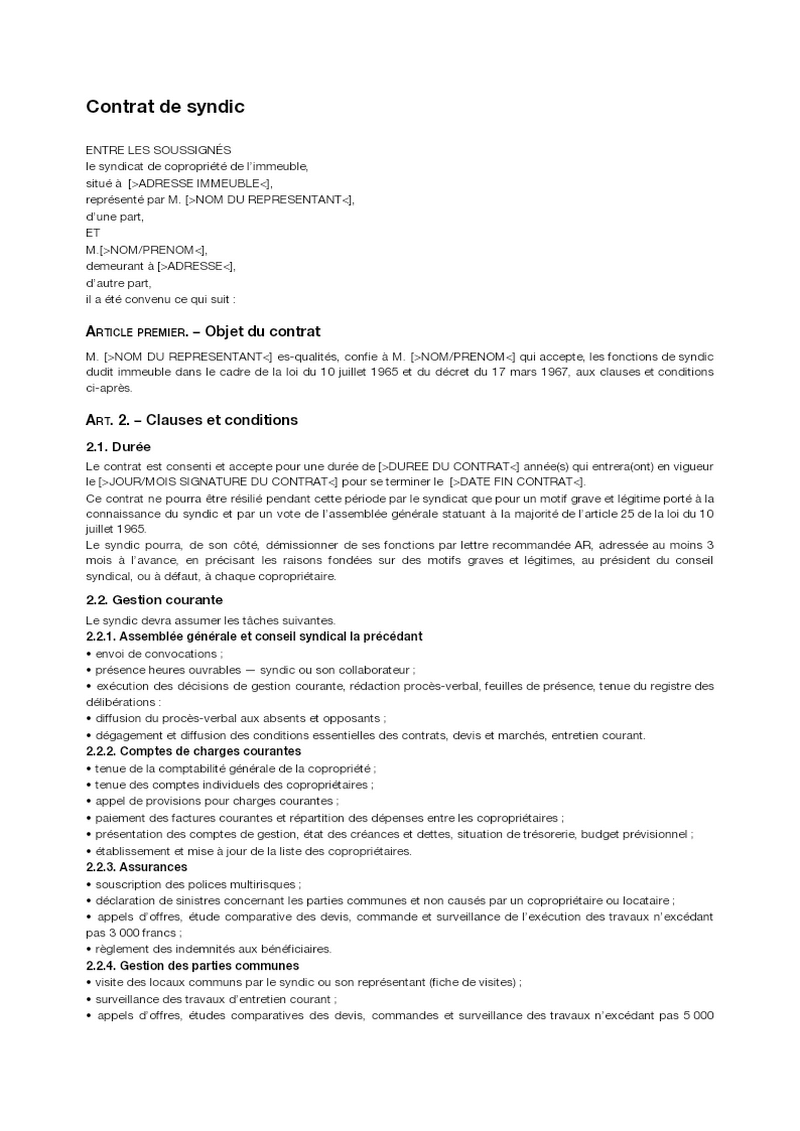 Contrat de syndic - document et modèle à télécharger