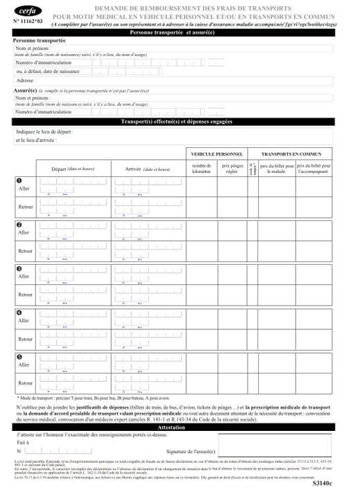 Formulaire_11162*03 : Demande de remboursement des frais de transports ...