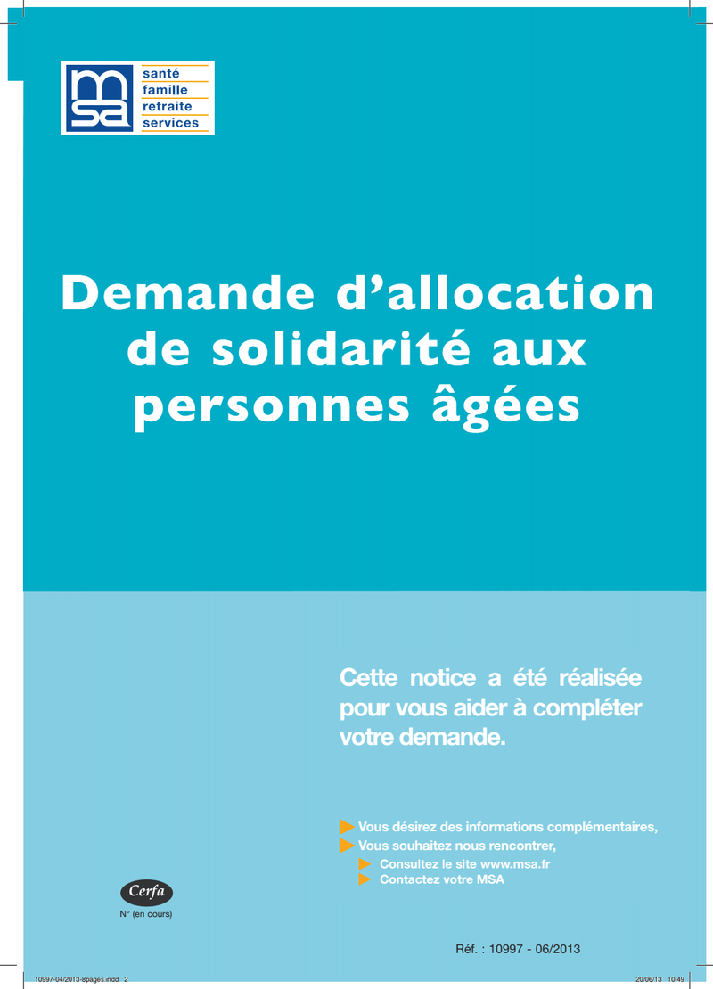 Formulaire_14953*01 : Demande d'Aspa auprès de la MSA - document et ...
