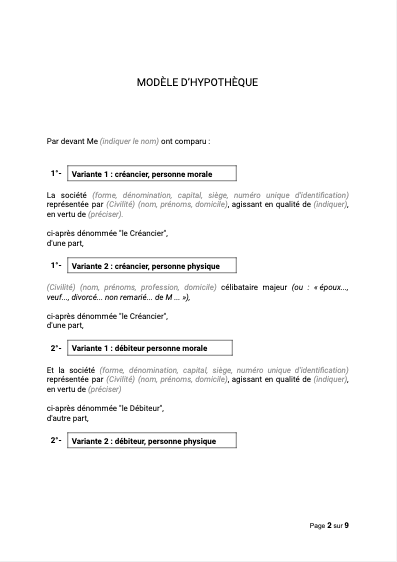 Modèle d'hypothèque - document et modèle à télécharger