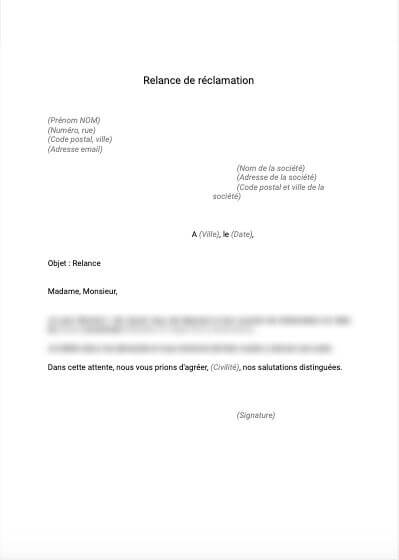 Lettre de relance après réclamation - document et modèle à télécharger