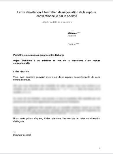 Lettre d'invitation à l'entretien de négociation de la rupture ...