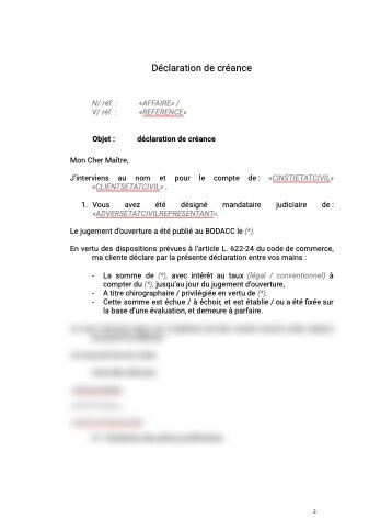 Déclaration créance - document et modèle à télécharger