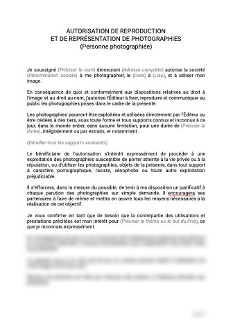Autorisation de reproduction et de représentation de photographies - document et modèle à ...
