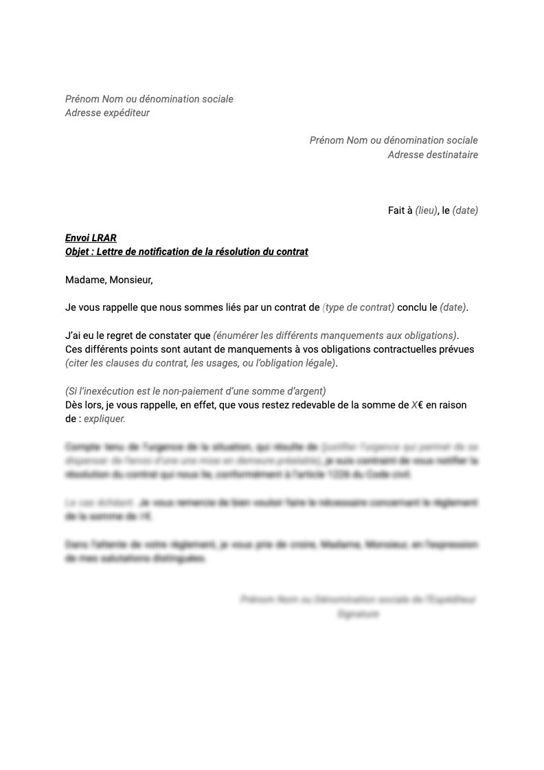 Modèles résolution du contrat - document et modèle à télécharger