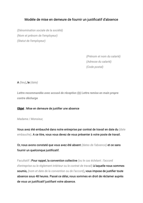 Modèle de demande de justificatif d’absence - document et modèle à ...