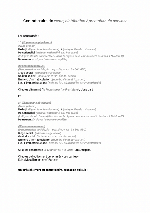 Contrat cadre - document et modèle à télécharger