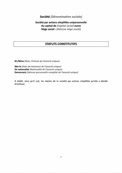 Statuts SASU - document et modèle à télécharger