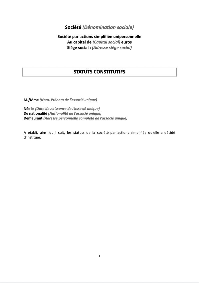 Statuts SASU - document et modèle à télécharger