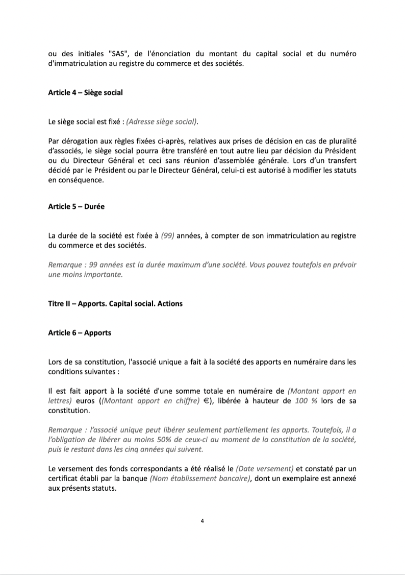 Statuts SASU - document et modèle à télécharger