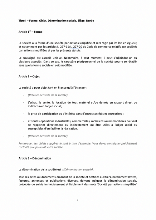 Statuts SASU - document et modèle à télécharger