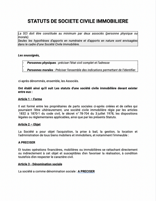 Statuts SCI : modèle gratuit à télécharger (mis à jour pour 2023)