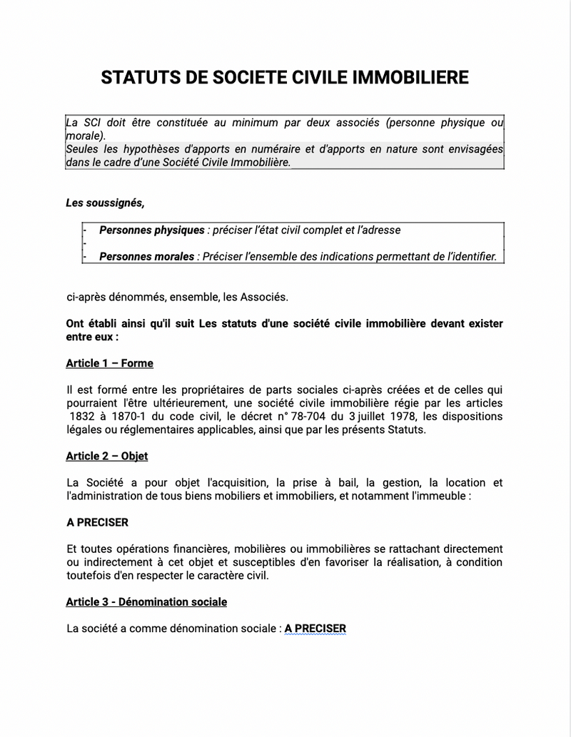 Statuts SCI : modèle gratuit à télécharger (mis à jour pour 2023)