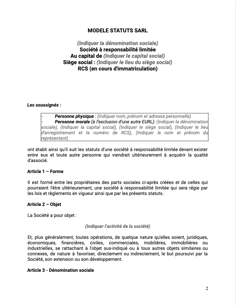 Statuts SARL - document et modèle à télécharger