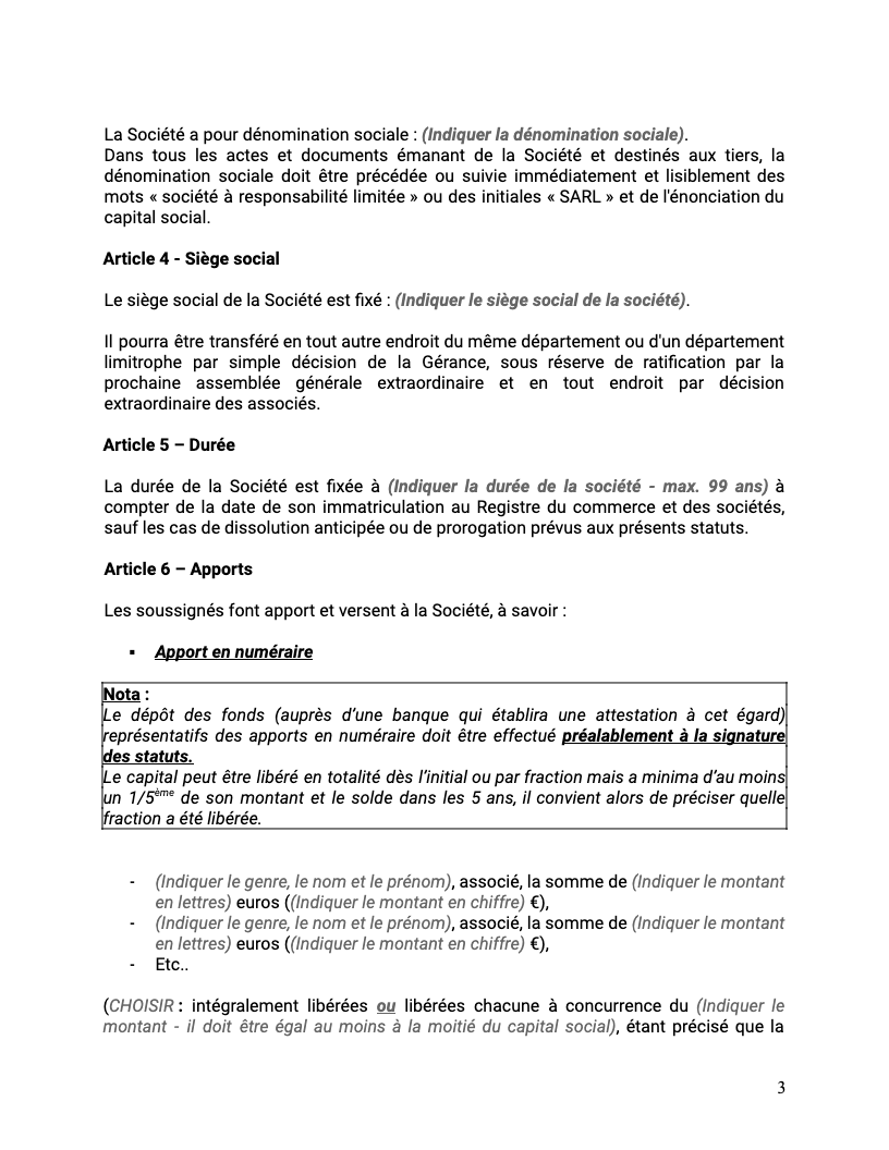 Statuts SARL - document et modèle à télécharger