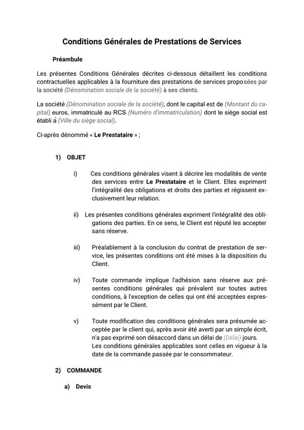 Conditions générales de prestation de services : modèle à télécharger