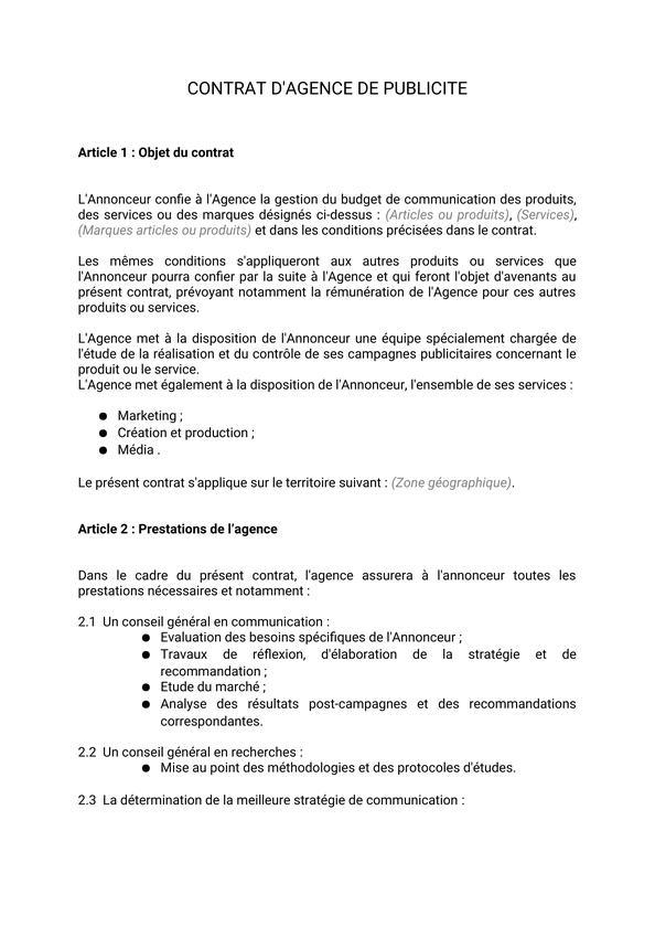 Contrat d'agence de publicité : modèle à télécharger (2023)