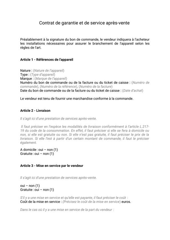 Contrat garantie service après-vente : modèle à télécharger