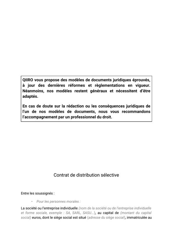Contrat de distribution sélective : modèle à télécharger (2023)