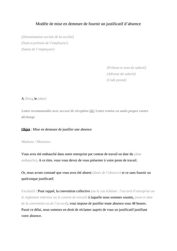Demande de justificatif d’absence : modèle gratuit