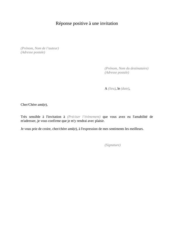 Réponse positive invitation : modèle gratuit à télécharger (2023)