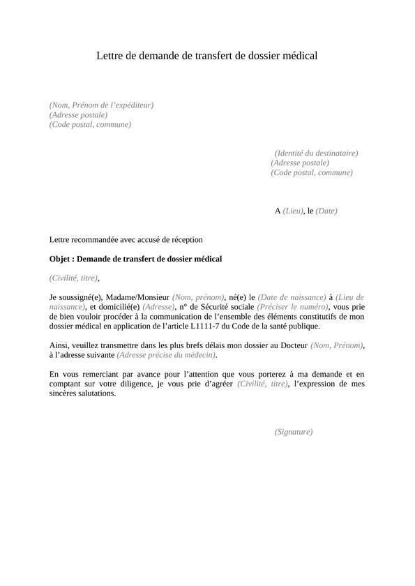 Transfert de dossier médical : modèle gratuit à télécharger (2023)