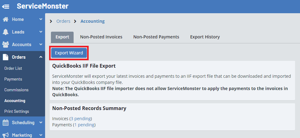QuickBooks IIF Export | ServiceMonster Help