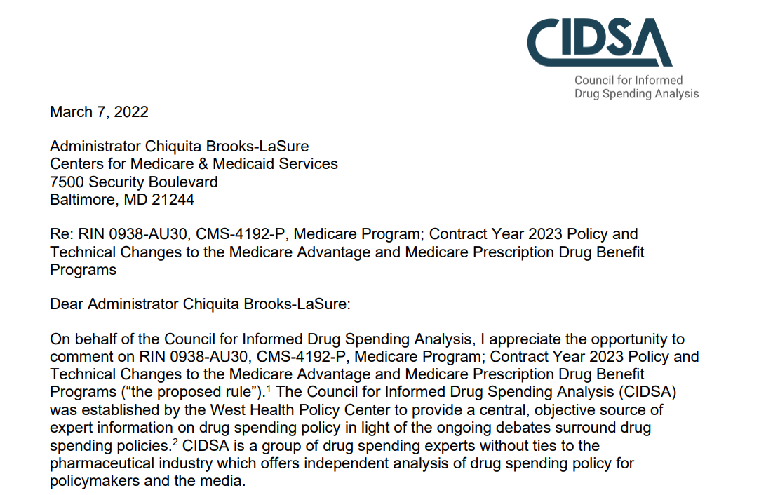 Letter to CMS on 2023 Policy and Technical Changes to the Medicare ...