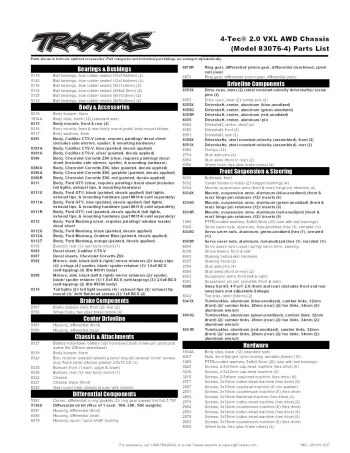 Traxxas 4-Tec 2.0 VXL Parts List