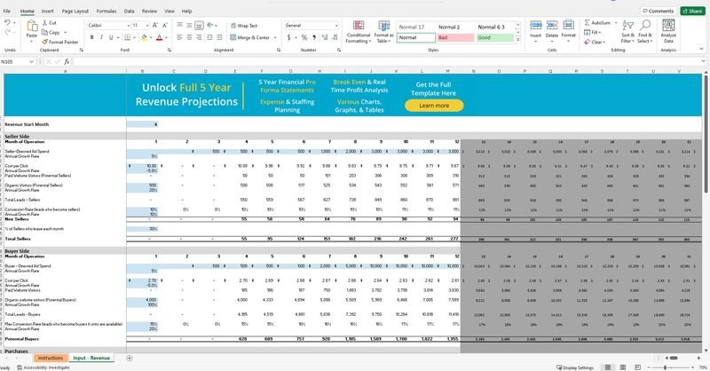 Free Marketplace Revenue Model Template - ProjectionHub