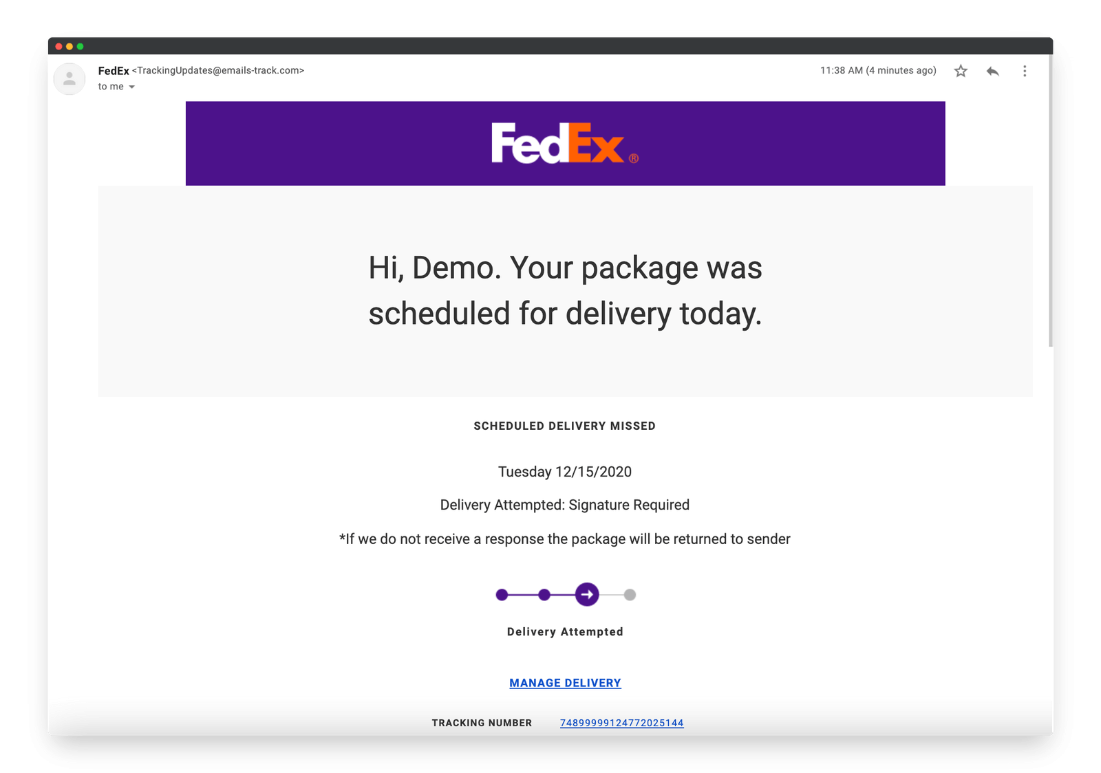 Fedex Phishing Email Example | Hook Security