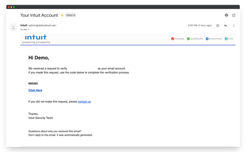 Intuit Phishing Email Example | Hook Security