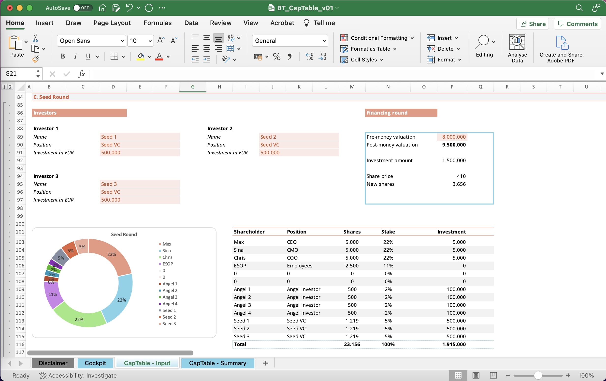 Startup Capitalization Table Excel Awesome Home