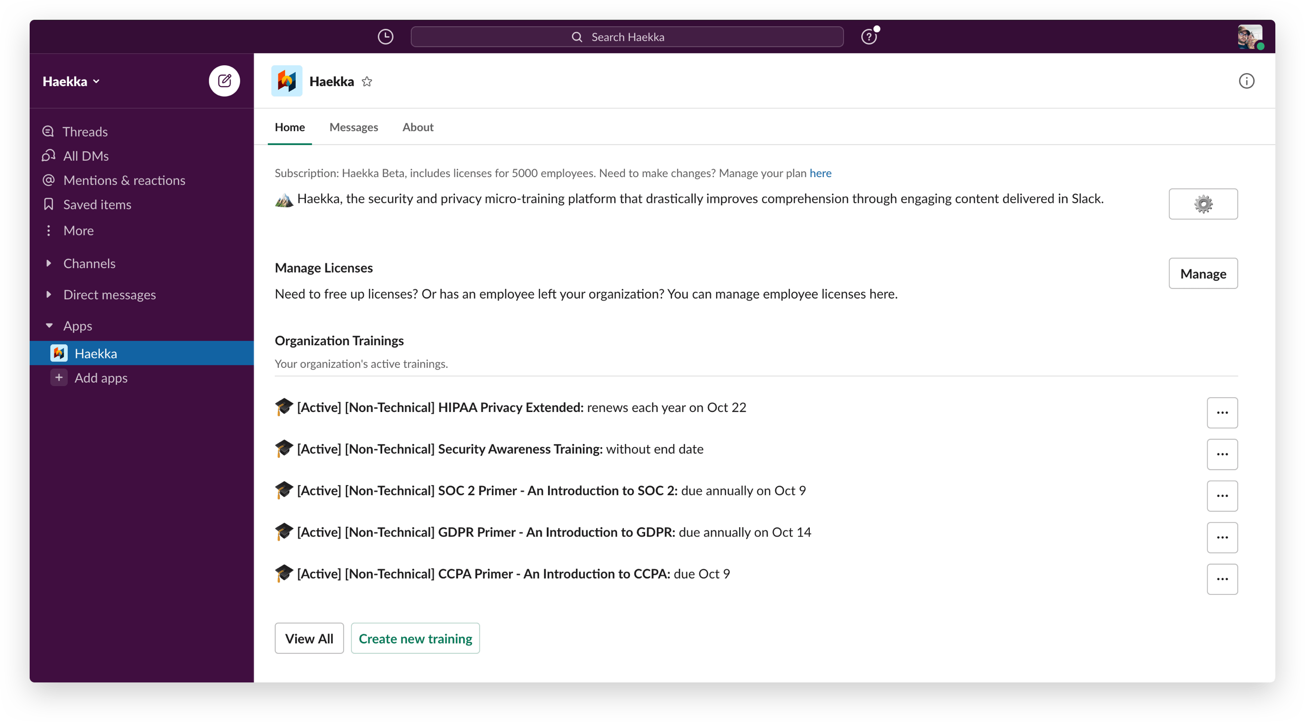 Haekka | Run your security training program from Slack.