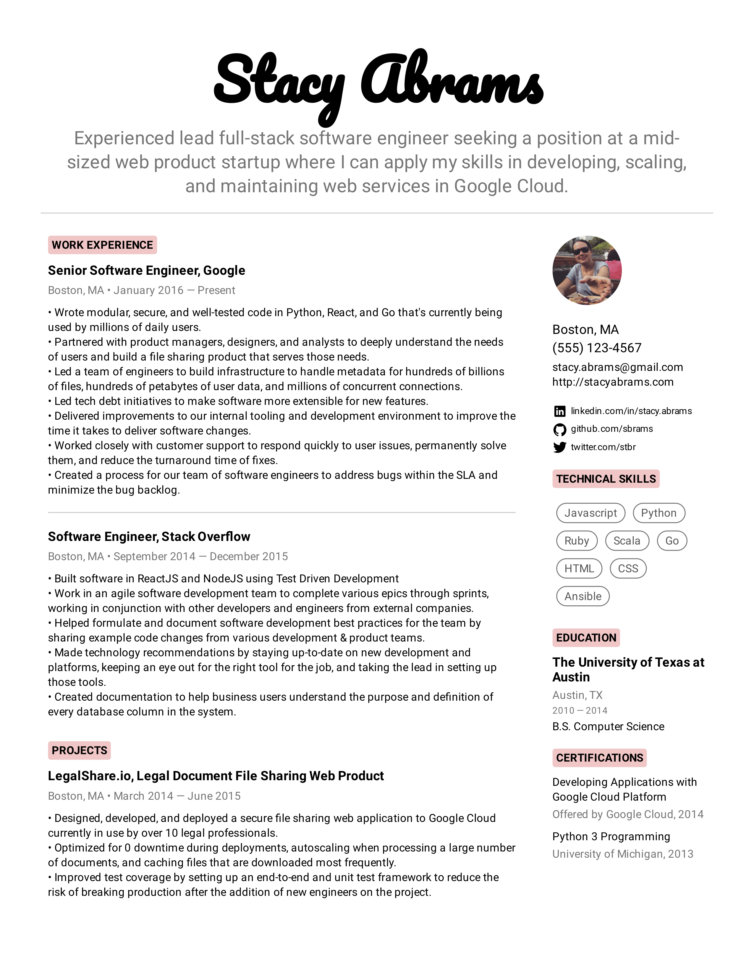 Software Engineer Cv Pdf Software Developer Resume Example With Pre 