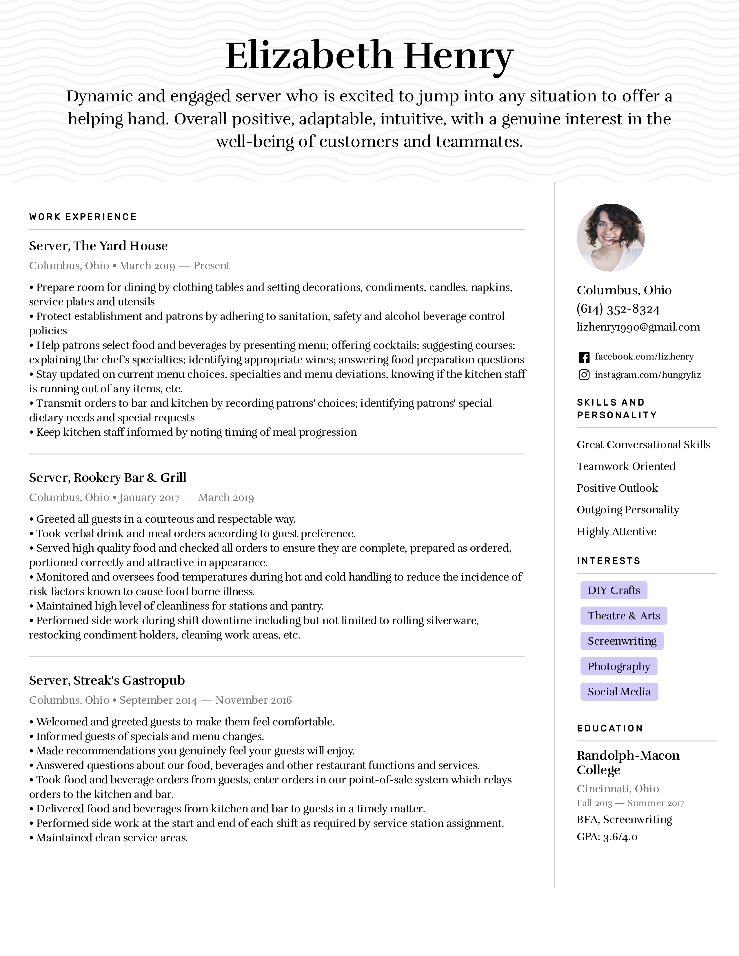 Server Resume Example Writing Tips For 2021 Riset