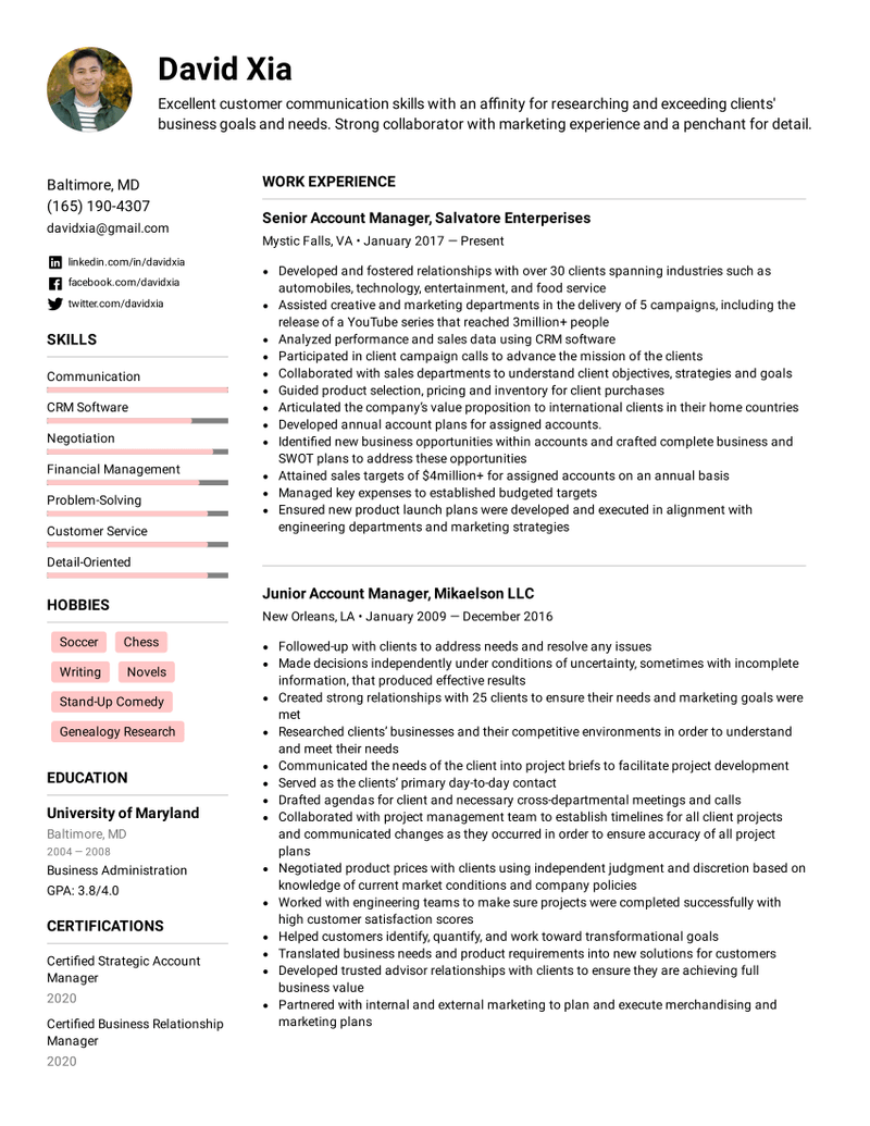 Account Manager Resume Example Writing Tips For 2022