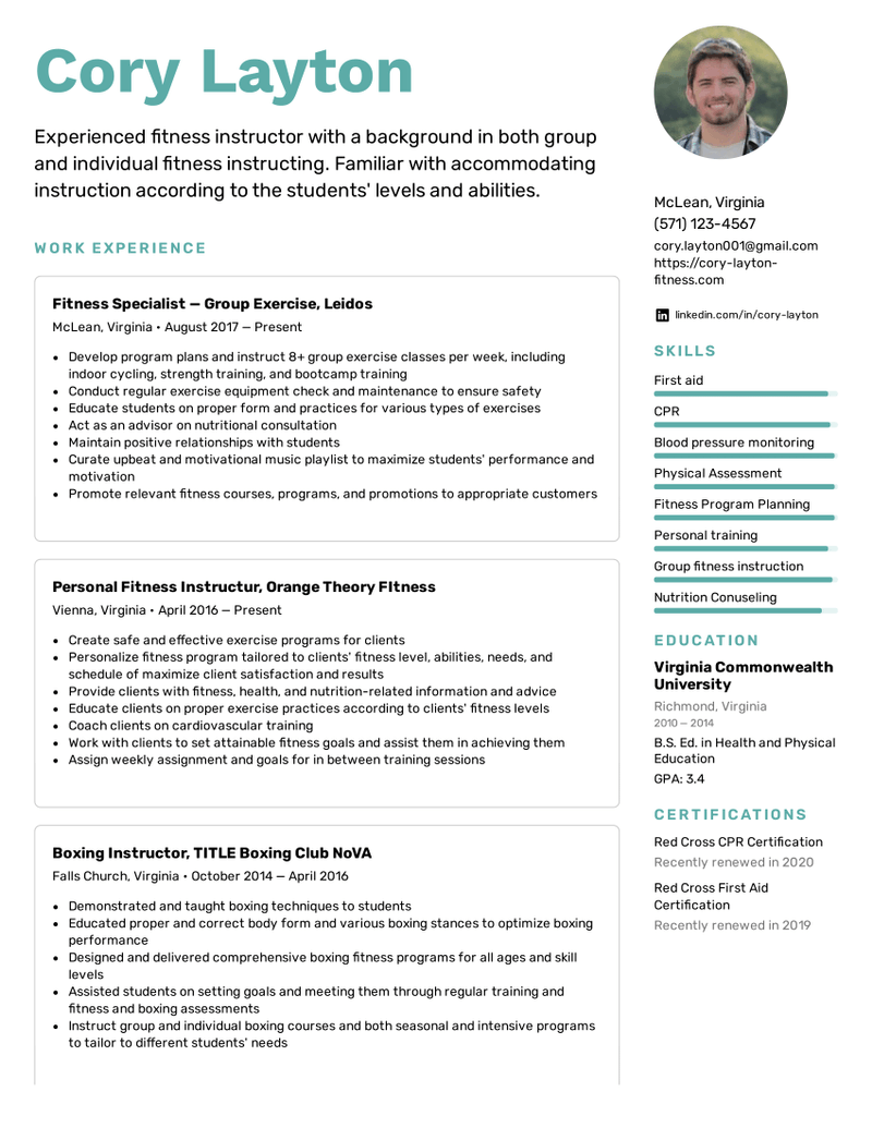 Fitness Instructor Resume Example & Writing Tips for 2022