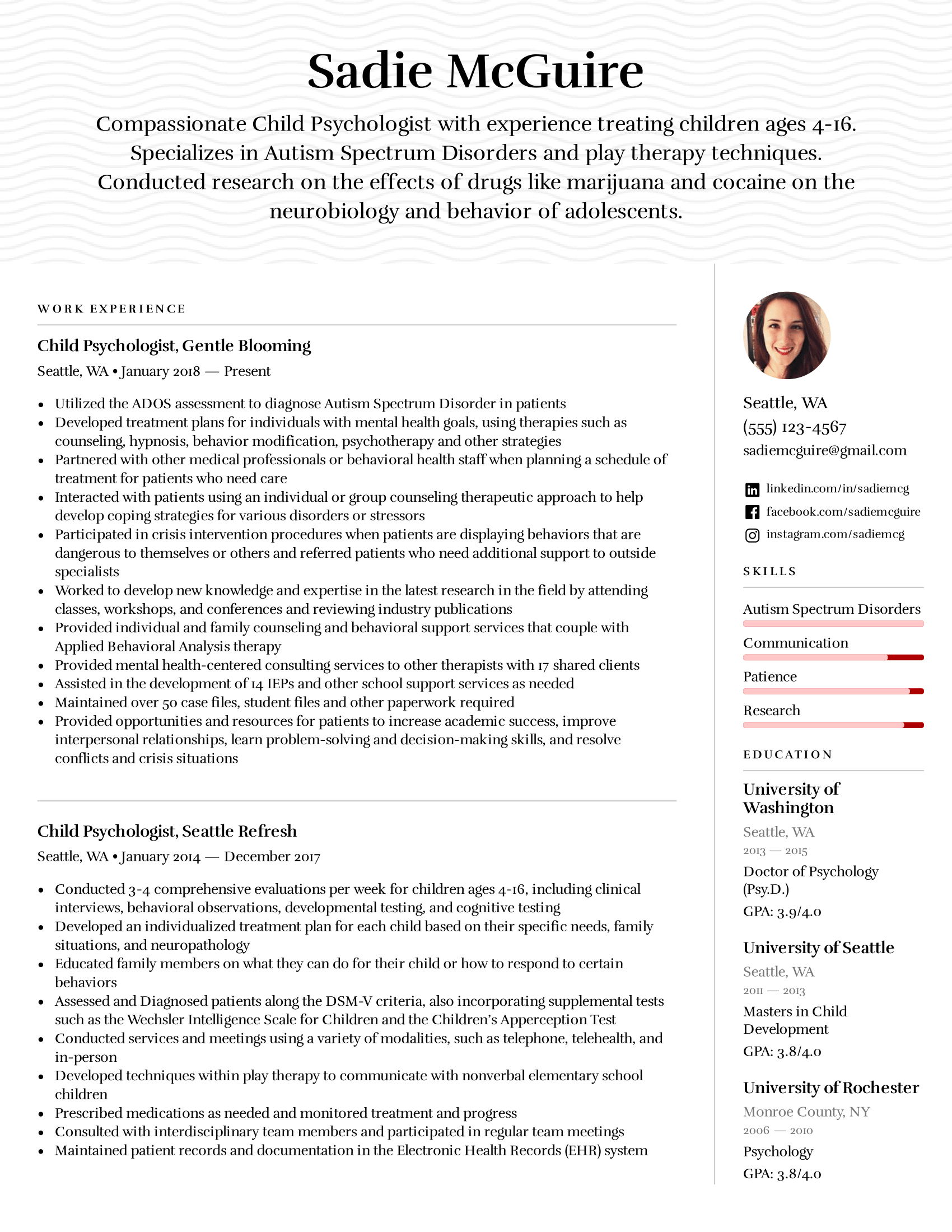 Child Psychologist Resume Example Writing Tips For 2022
