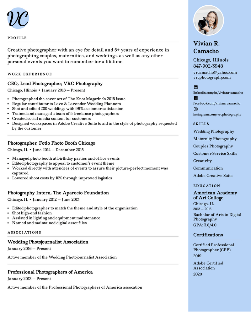 Photographer Resume Example & Writing Tips for 2022