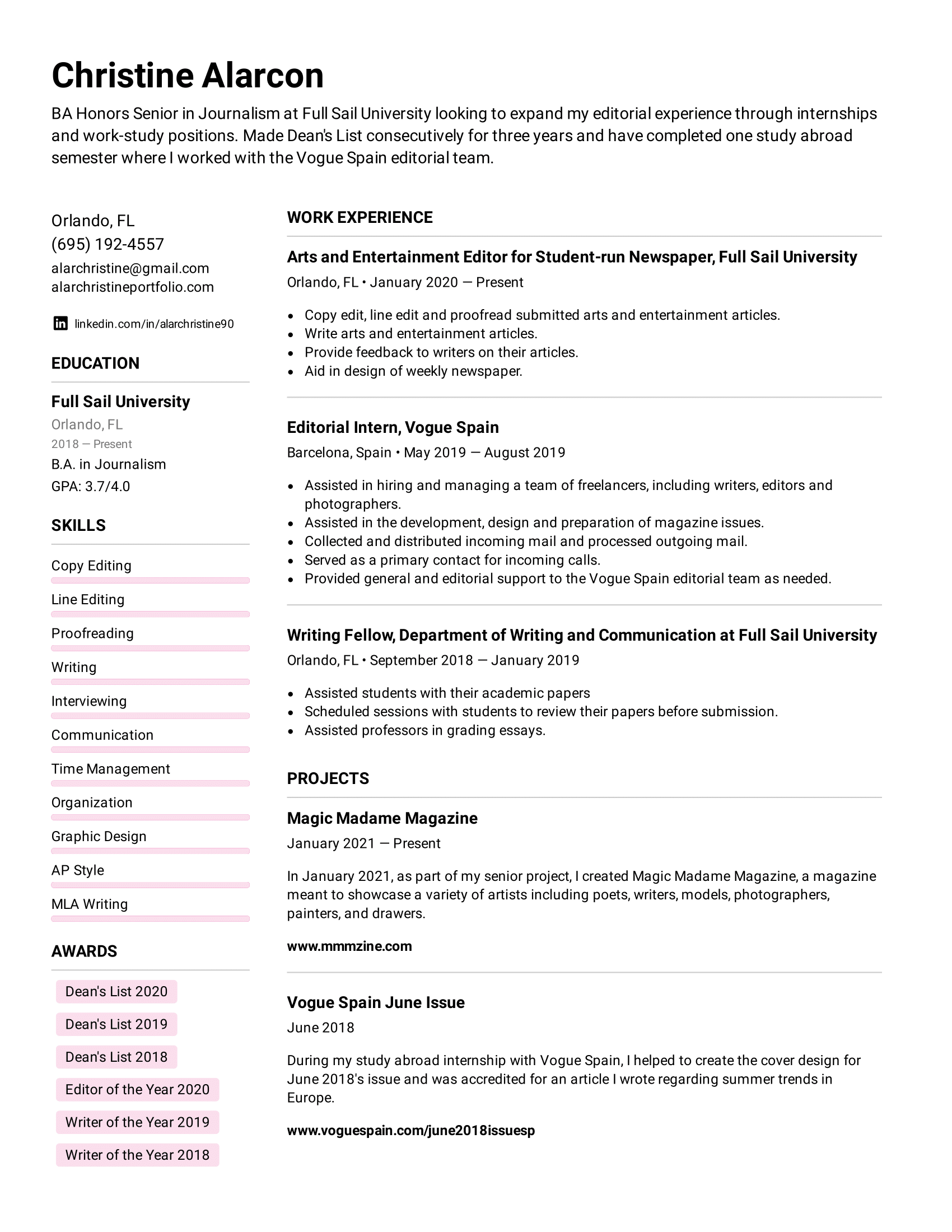 Internship Resume Templates