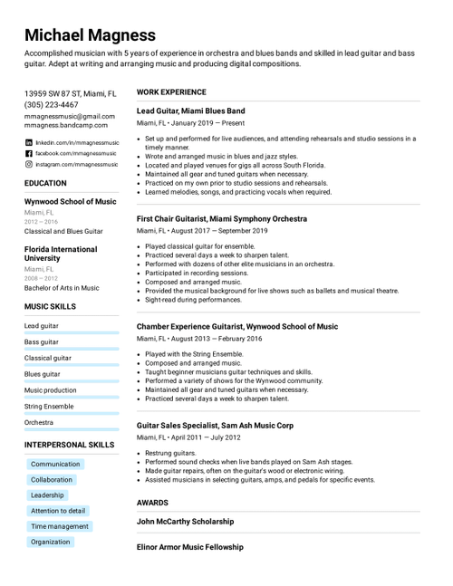 Musician Resume Example & Writing Tips for 2022