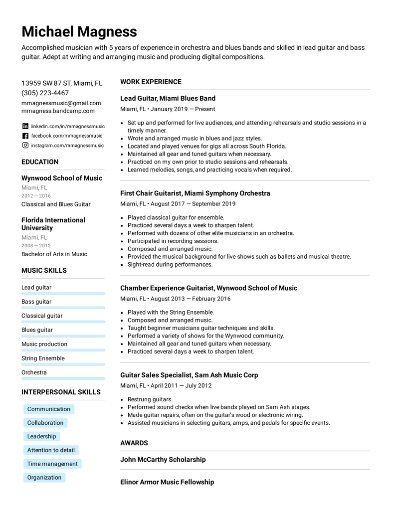 Musician Resume Example & Writing Tips for 2022