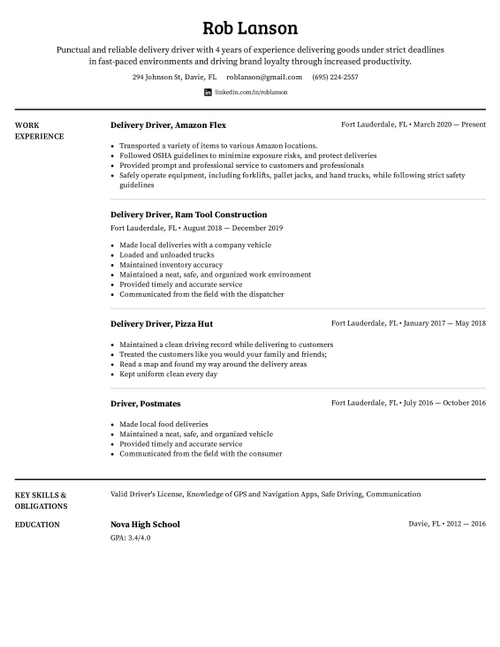 Delivery Driver Resume Example & Writing Tips for 2022