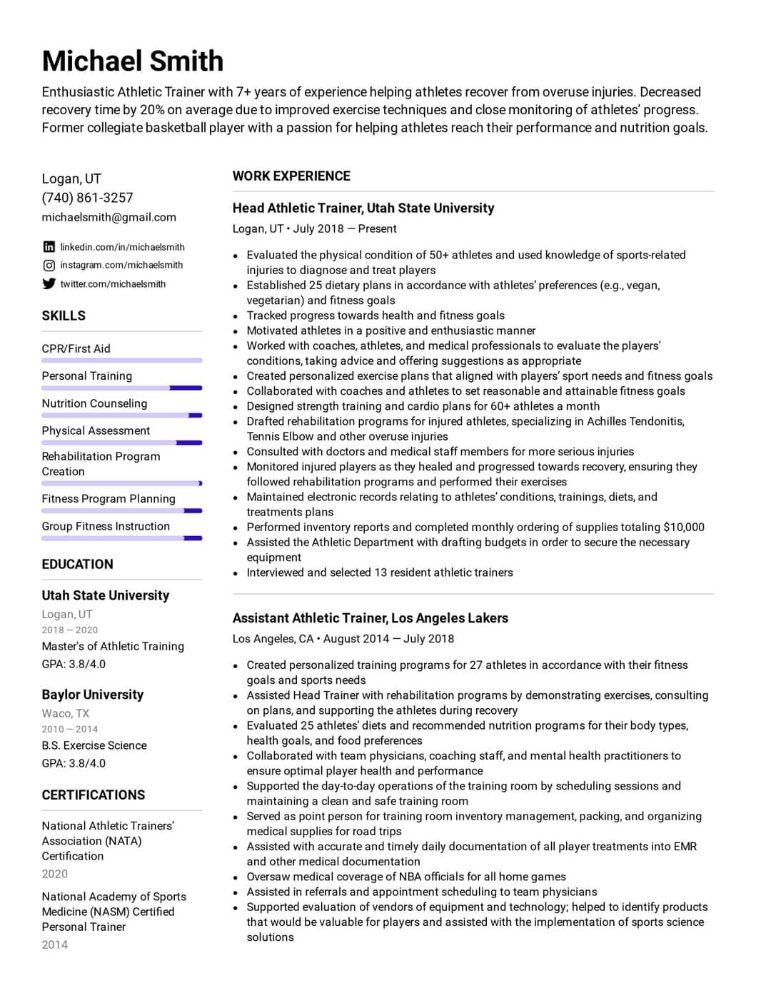 Athletic Trainer Resume Example & Writing Tips for 2022