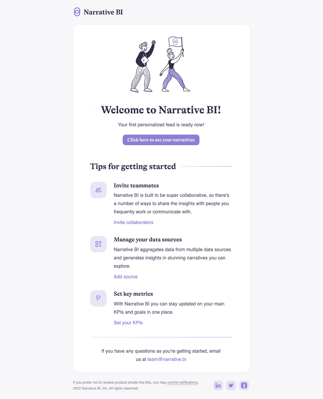 Narrative BI Welcome Email - SaaSFrame