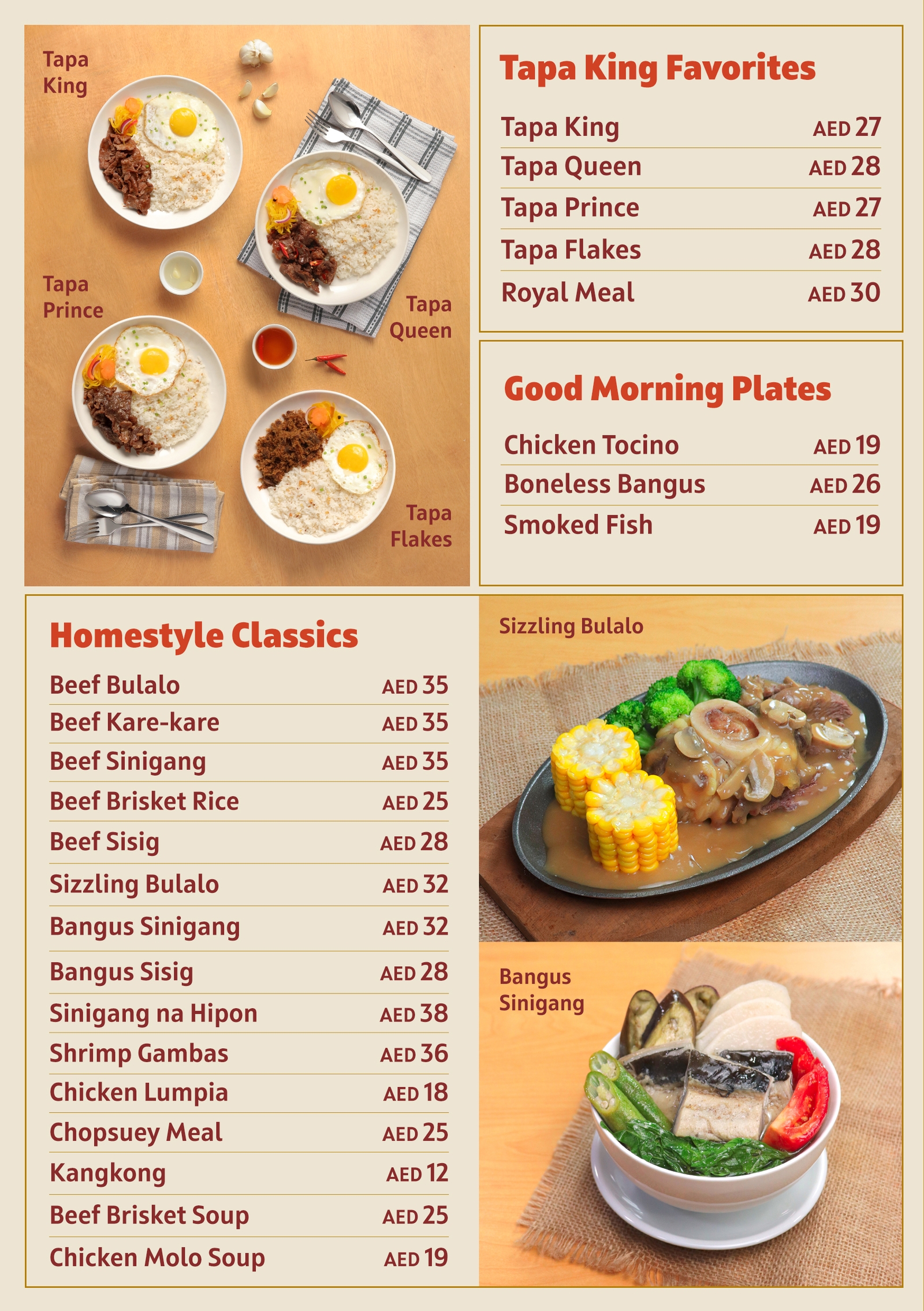 Tapa King UAE - Menu