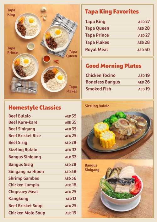 Tapa King UAE - Menu