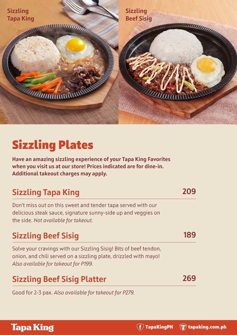 Tapa King Menu