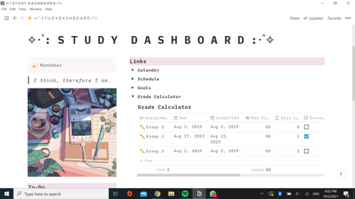 aesthetic university study semester tracker/dashboard | Notion Everything